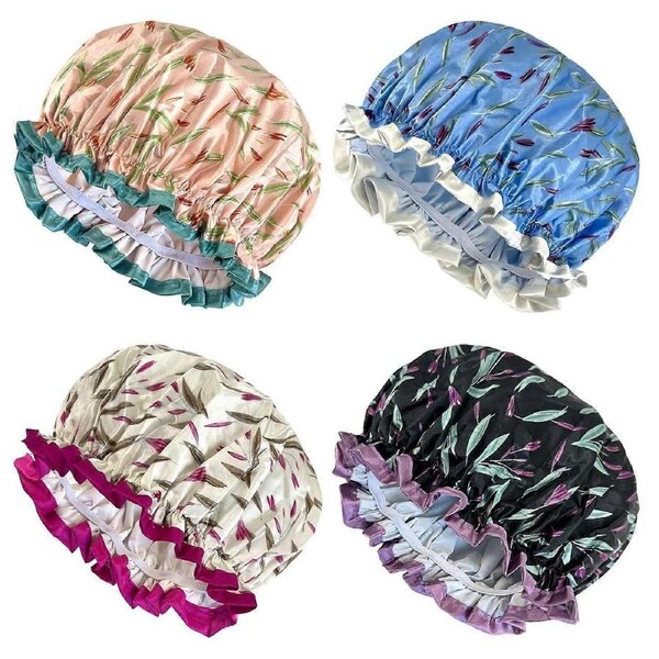 Promotions Shower Cap. 4 Pcs Shower Caps for Women Reusable Waterproof ...