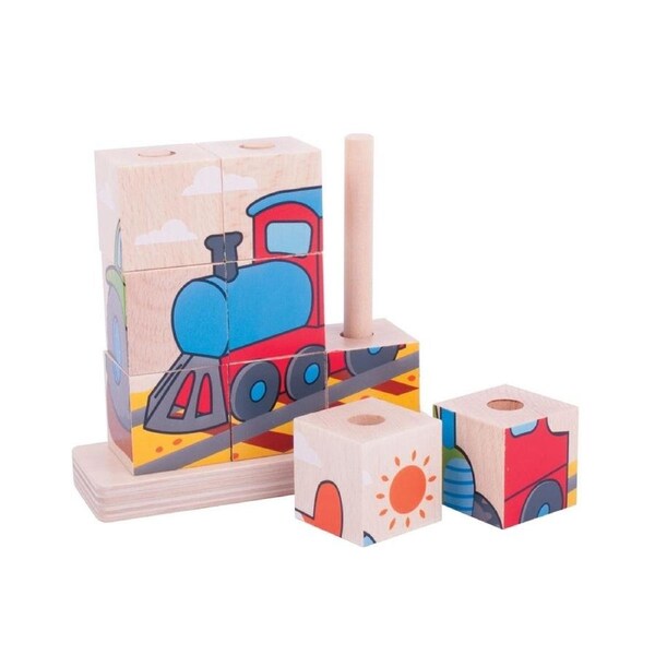 Bigjigs Toys Wooden Stacking Puzzle Blocks 4-in-1 Chunky Preschool ...