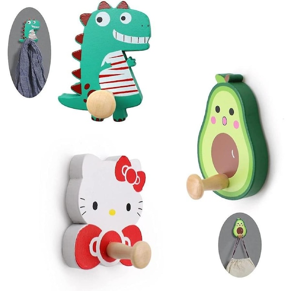 Self Adhesive Hooks, Cute Cartoon Wooden Sticky Hooks, Wall Hooks Stick ...