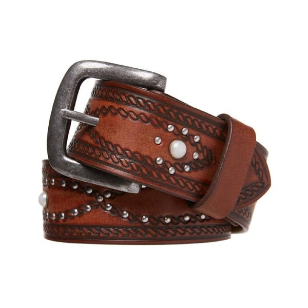 Mens Studded Genuine Buffalo Leather Belt Dual Size - Brown M | Woolworths