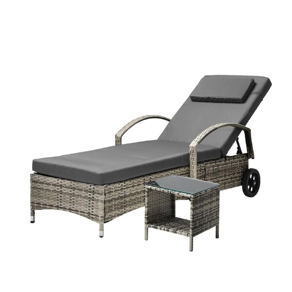 Livsip Sun Lounger Wicker Lounge Day Bed Table Outdoor Setting Patio ...
