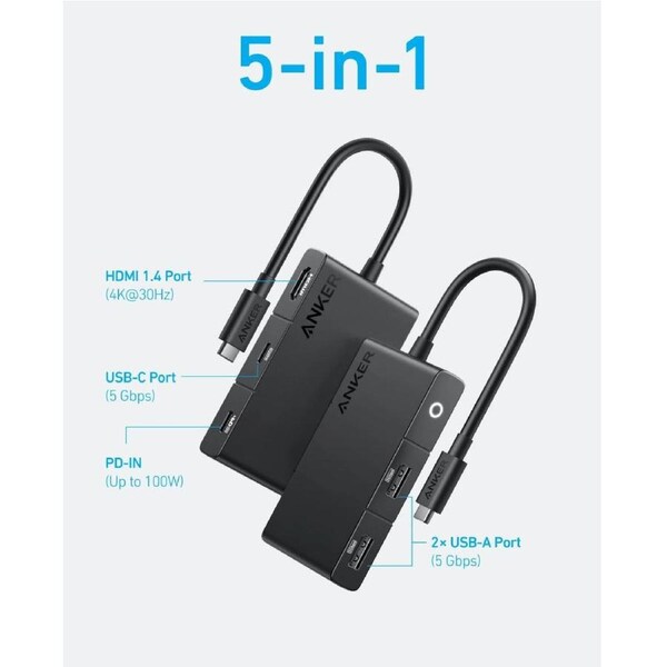 Anker 332 USB-C Hub (5-in-1, 4K HDMI) Black | Woolworths