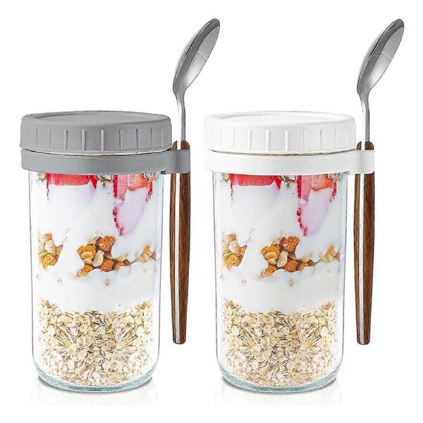 Overnight Oats Containers with Lids and Spoons: 24 Oz Mason Jars for Overnight Oats -2Pcs Glass ...