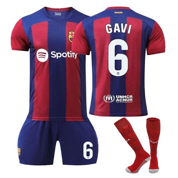 Nevenka Barca Home Jersey GAVI #6 Soccer Jersey Kids Adult 3-Pieces ...