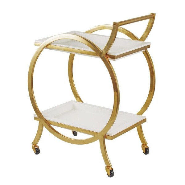 Stainless Steel Bar Cart with Wheels Gold Finish, 2-Tier Design, 64cm ...