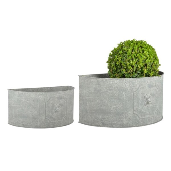 2pc Esschert Design Half Round Lion Flower Pot Plant Planter Decor Grey ...