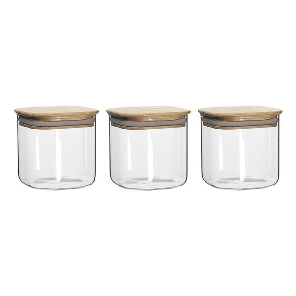 JOYBUY 3pc Ecology Pantry Square Canisters – 10.5cm Clear Glass Storage ...