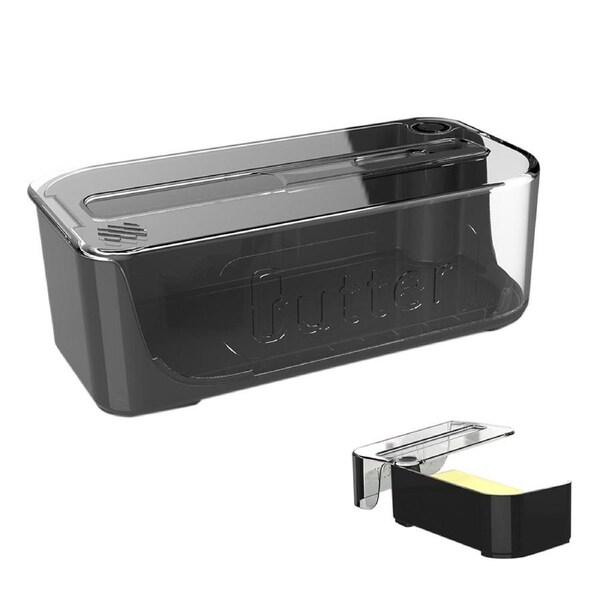 JOYBUY Black Flip-Top Butter Dish with Knife – 180° Rotating Lid Design ...