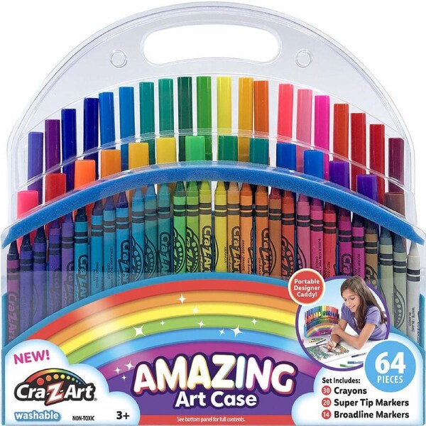 64pc Cra-Z-Art Amazing Art Material Stationery Case Colouring Pens Kids ...