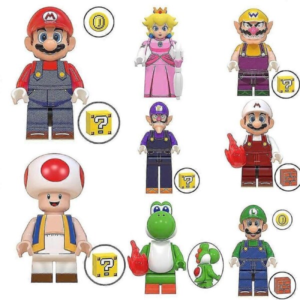 8pcs/set Super Mario Minifigure Assembled Building Blocks Toys Figure ...