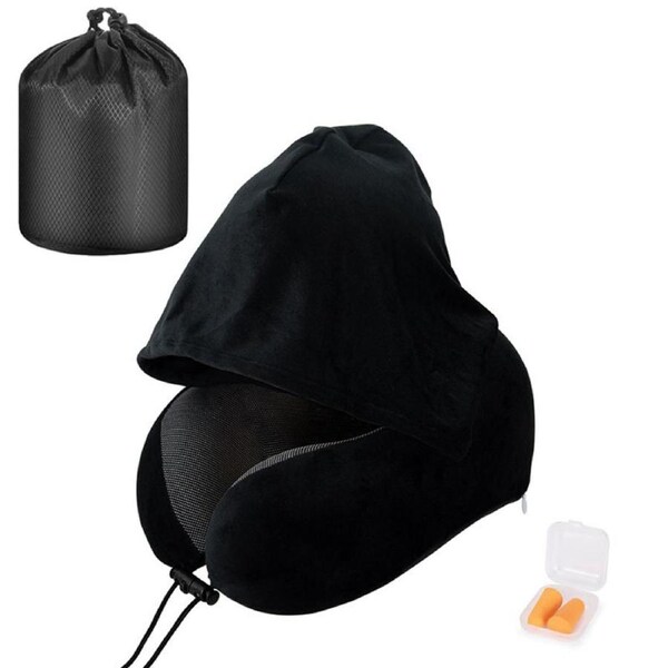 Nevenka Travel Neck Pillow with Hood Memory Foam for Neck Support-Plush ...