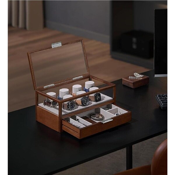 2 Tier Watch Case Display Box with Drawer Velvet Lining | Woolworths