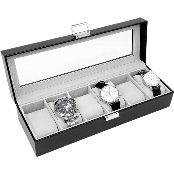 6 Slot Watch Box for Men and Women with Large Glass Lid | Woolworths