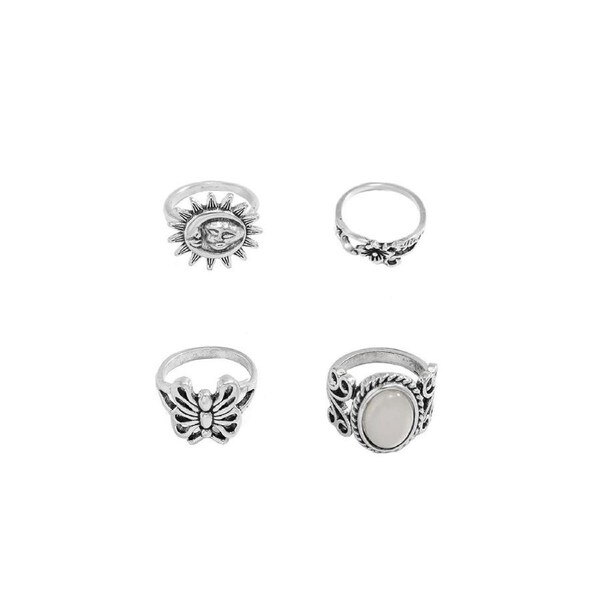 P&P Butterfly Gem Ring Set 4Pcs Women Retro Sun Relief Adjustable ...
