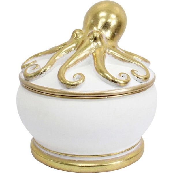 LVD Resin Octopus Decorative Trinket Storage Box 12x12.5cm White/Gold ...