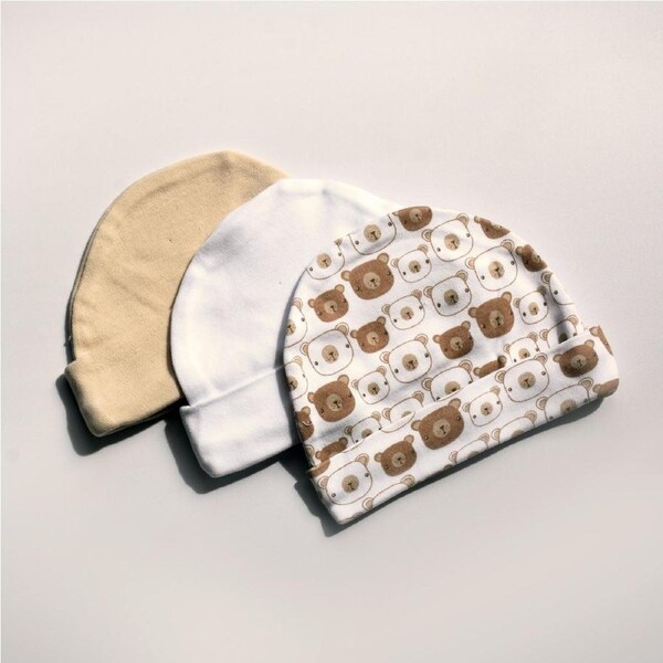 Playette 3 Pack Newborn Bear Print Caps | Woolworths