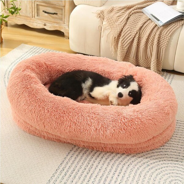 Fluffy Donut-Shaped Pet Bed- Soft, Cozy, and Anti-Anxiety for Dogs and ...