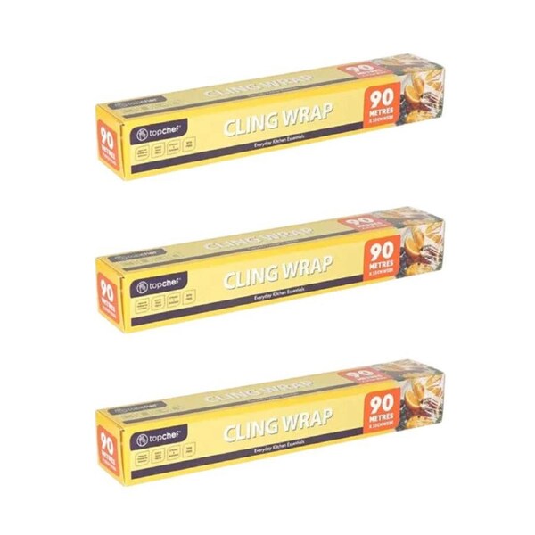 3x Top Chef Easy Dispensing Micriwave Safe Durable Cling Wrap 33cm x ...