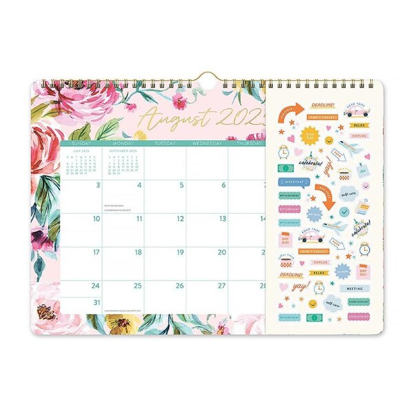 2026 17-Month Calendar Orange Circle 348x215mm Deluxe Wall Bella Flora ...