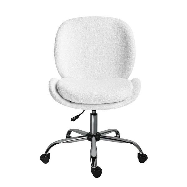 Office Desk Chair - Teddy Boucle Armless Swivel Study Seat OVOID WHITE ...