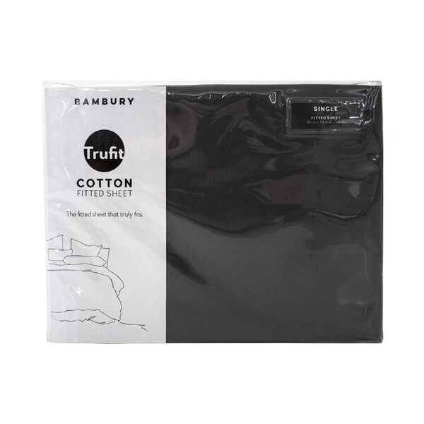 Bambury Tru Fit Fitted Sheet Charcoal Home Bedding Cotton Double ...