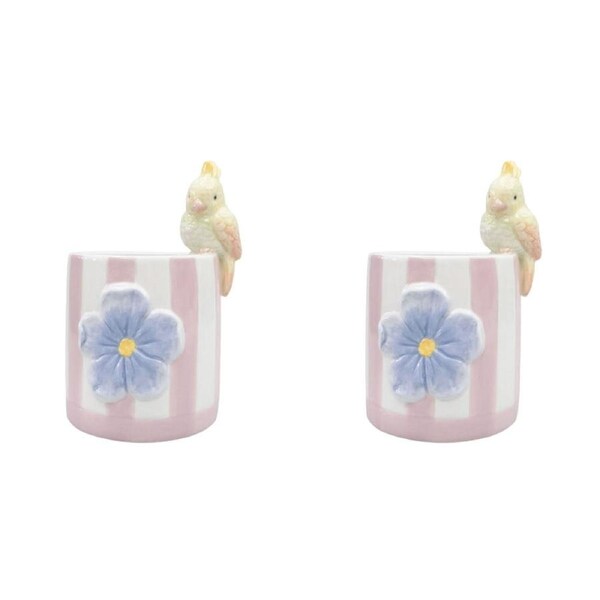 2PK Urban Ceramic Perdy Parrot Outdoor Planter Pot 20x13cm Pink/Blue ...