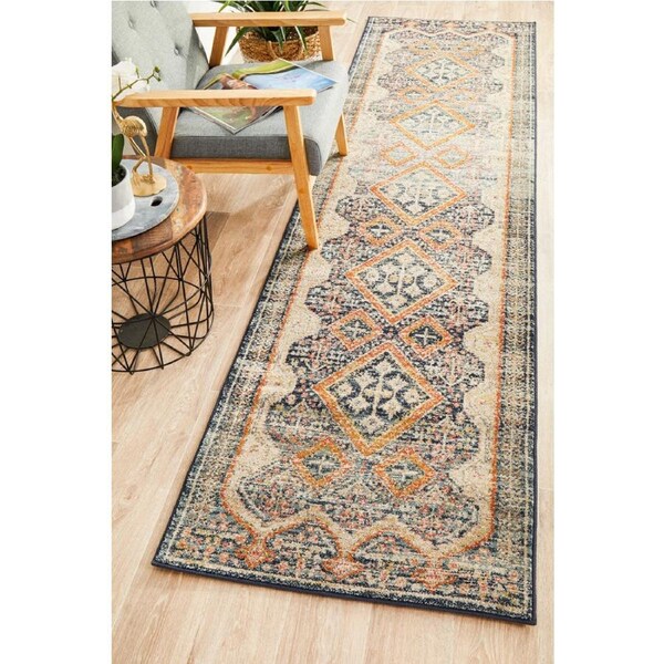 Rug Culture Abode Navy & Rust Vintage Look Aztec Runner Rug 400X80CM ...