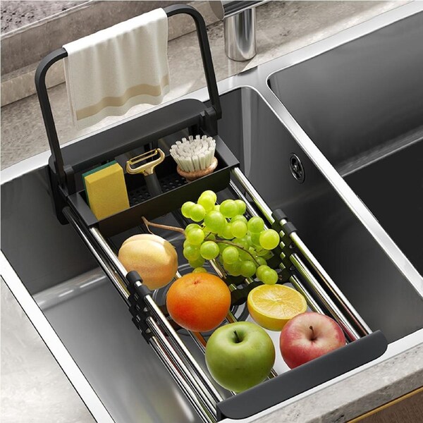 Kitchen Sink Colander Basket Telescopic Storage Rack Stainless Steel ...