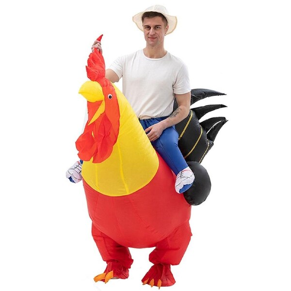 Mens Inflatable Red Rooster Costume Animal Party Farm Mascot Blow Up ...