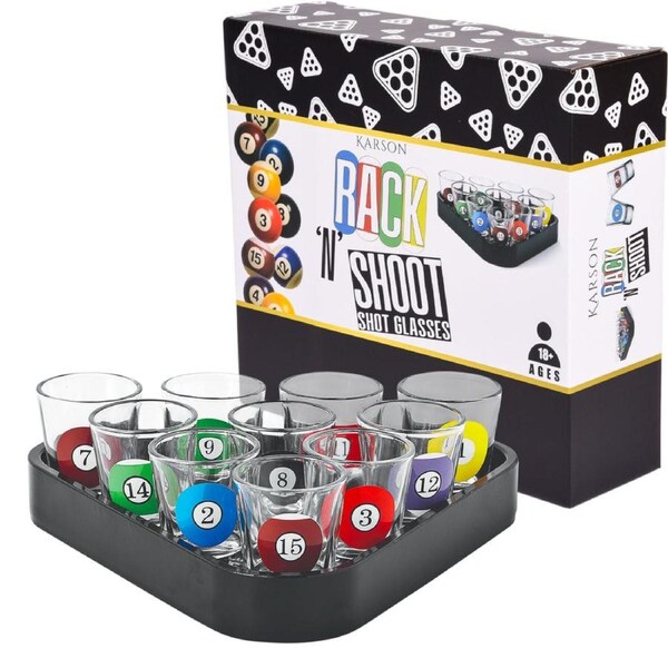 Karson Rack 'N' Shoot Pool Shot Glasses Set | Woolworths