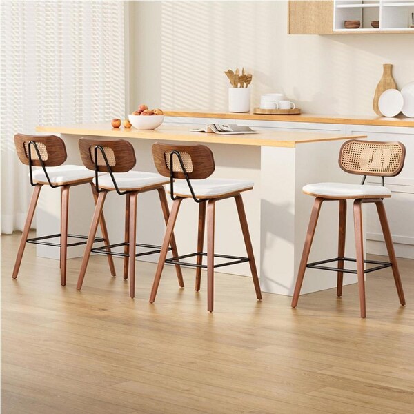 4x Artiss Bar Stools Kitchen Counter Rattan Chairs PU Leather Padding ...