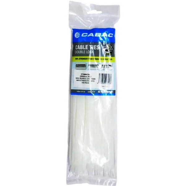 CABAC 280 X 4.3Mm Double Lock Cable Tie 100Pk Natural | Woolworths