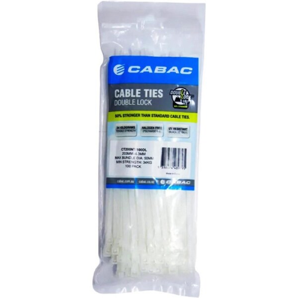 CABAC 203 X 4.3Mm Double Lock Cable Tie 100Pk Natural | Woolworths