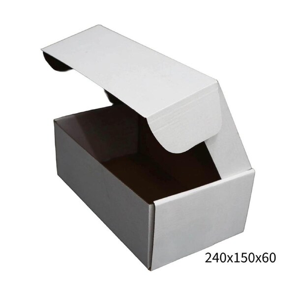 240x150x60mm White Cardboard Mailer Box – Self-Locking Die-Cut 100pk ...