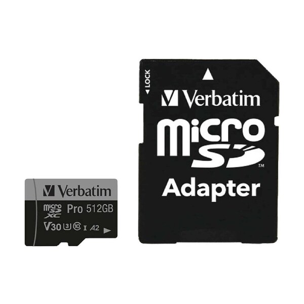 VERBATIM Pro Micro SDXC Card (Class 10 UHS-I U3) w/ Adaptor 512GB ...