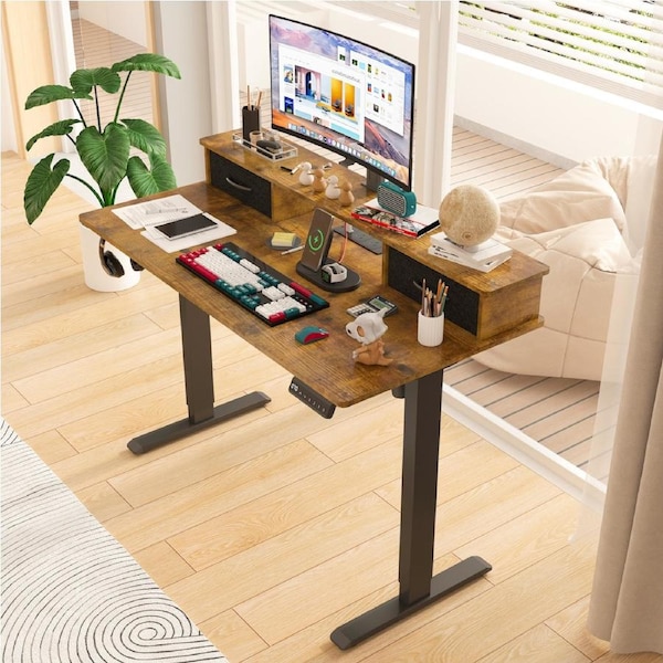 Advwin Electric Standing Desk Height Adjustable with Monitor Stand ...
