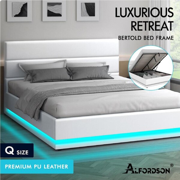 ALFORDSON Bed Frame Queen Double King Single RGB LED Gas Lift Storage ...