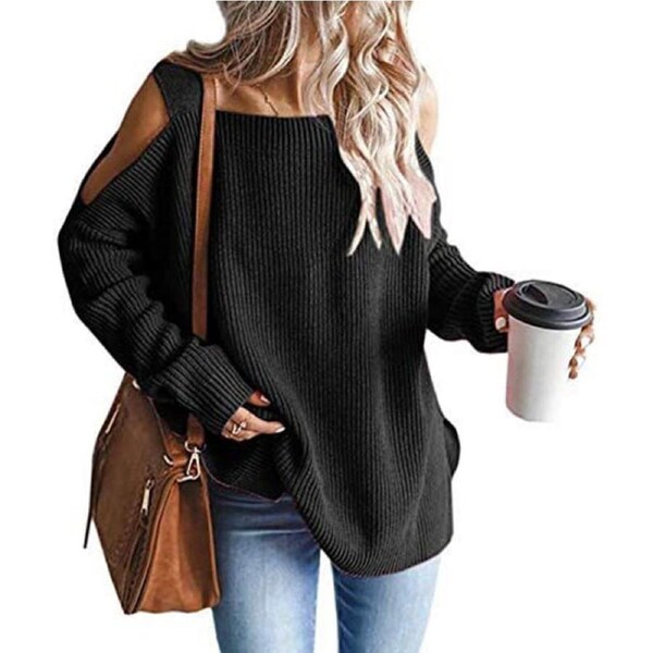 Nevenka Womens Off Shoulder Oversized Sweater Fashion Knit Tunic Tops-Black M | Woolworths