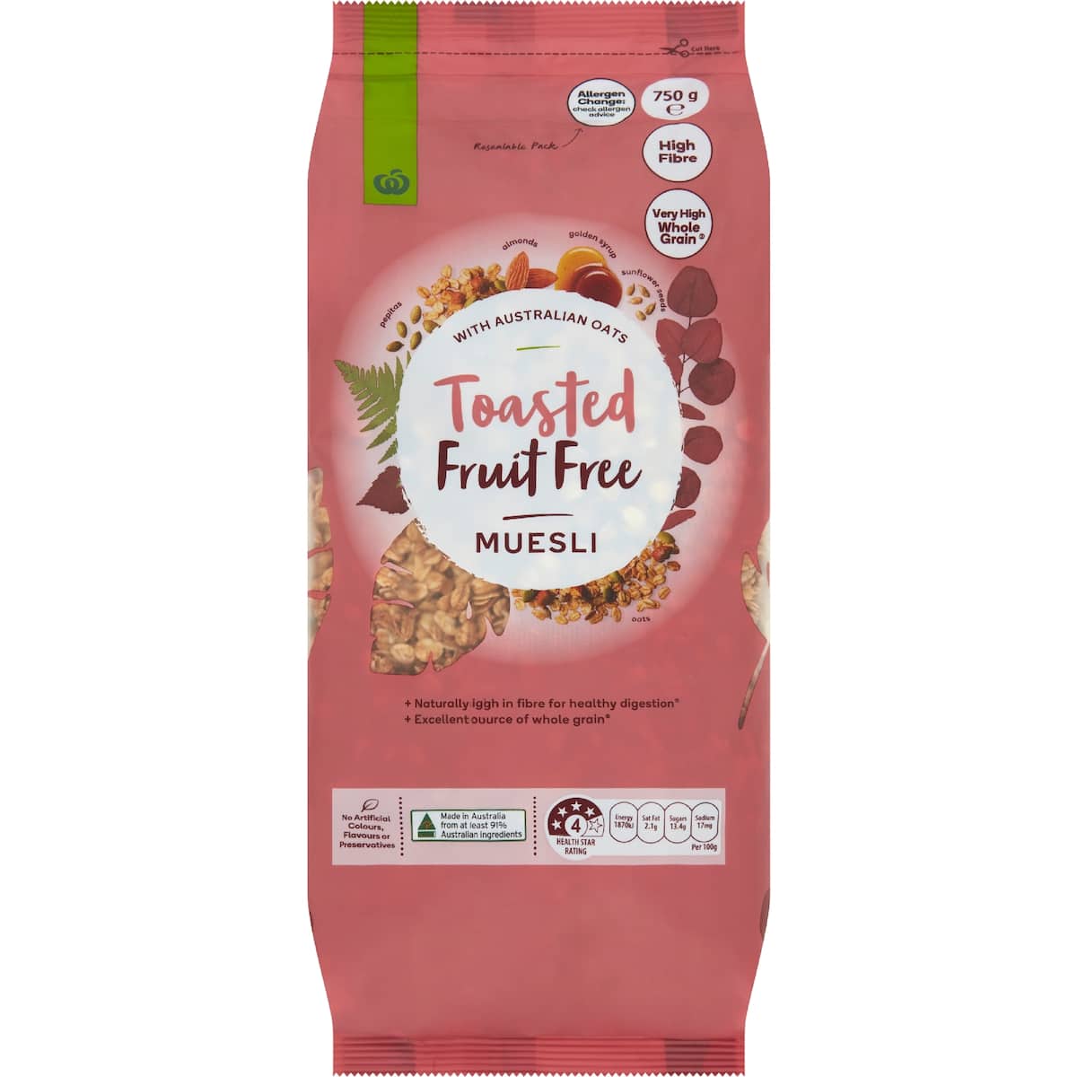 Woolworths Fruit Free Toasted Muesli 750g | bunch
