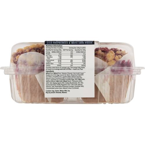 Woolworths Raspberry & White Choc Loaded Muffins 4 Pack | bunch