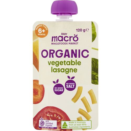 Macro Baby Organic Vegetable Lasagne 6+ Months Food Pouch 120g | bunch