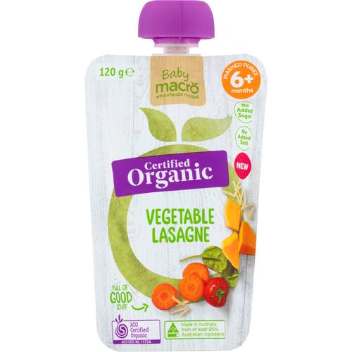 Macro Baby Organic Vegetable Lasagne 6+ Months Food Pouch 120g | bunch