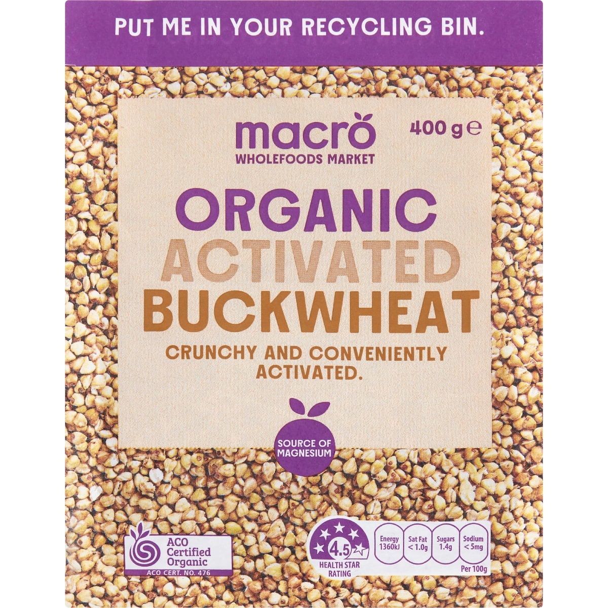 Macro Certified Organic Activated Buckwheat 400g | bunch
