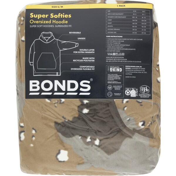 Bonds Super Softies Oversized Hoodie Camo Small - Medium Each | Woolworths