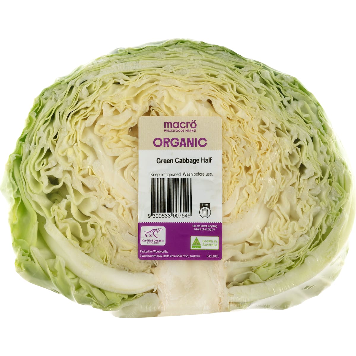 Macro Fresh Cabbage Organic Green Half Each | bunch