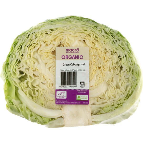 Macro Fresh Cabbage Organic Green Half Each | Woolworths