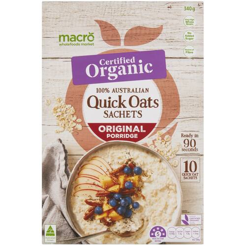 Macro Organic 100% Australian Quick Oat Sachets Original Porridge 10 ...