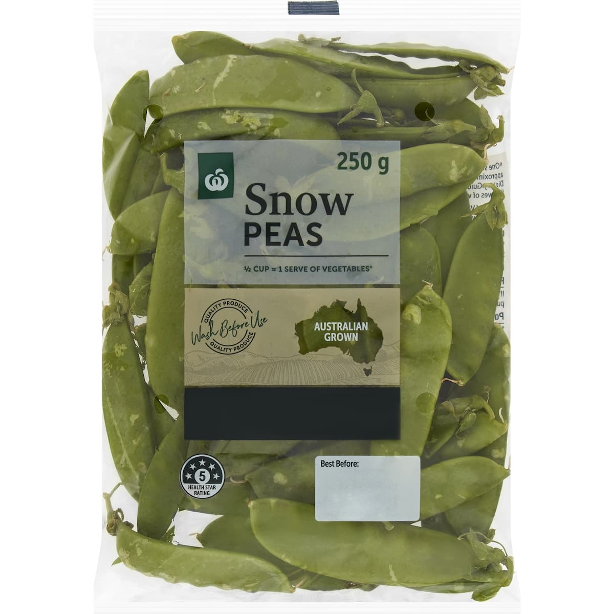 Woolworths Snow Peas Fresh 250g Bag | bunch