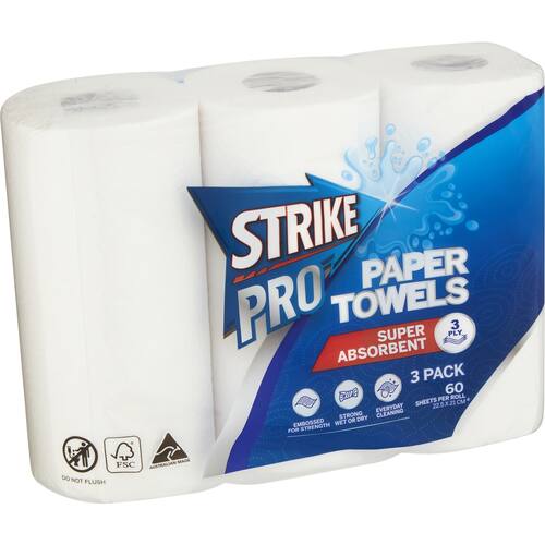 Strike Paper Towels Super Absorbent 3 Ply 3 Pack | bunch