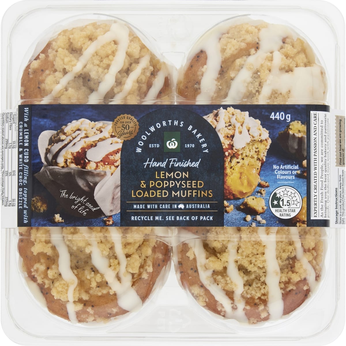 Woolworths Lemon Poppyseed Muffins 4 pack | bunch
